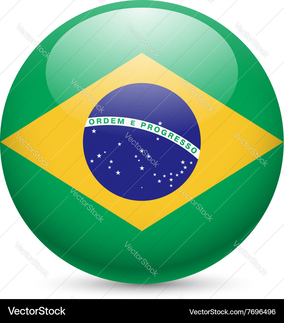 Round glossy icon of brazil Royalty Free Vector Image
