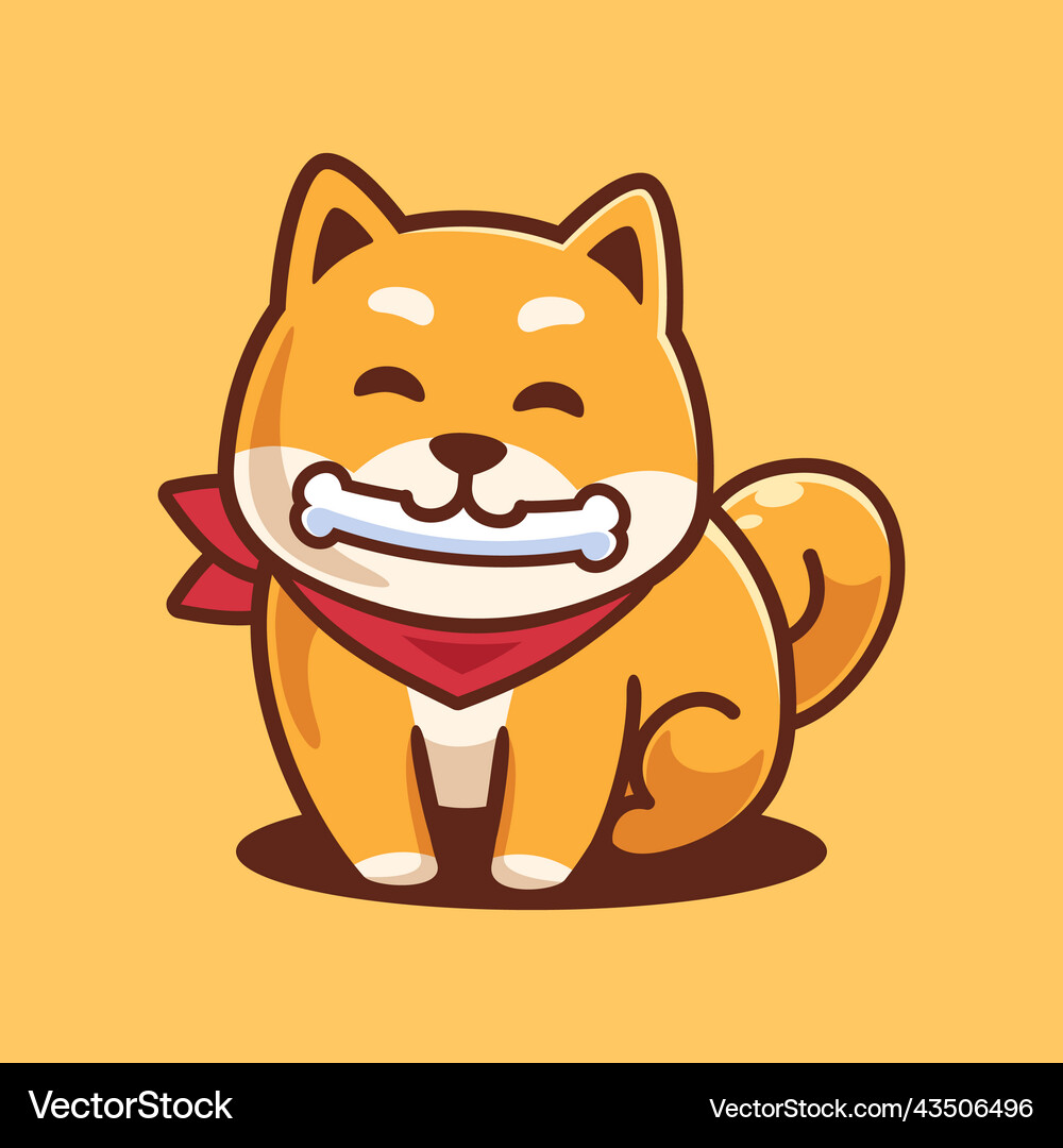 Shiba Inu with Bone - Cartoon Royalty Free Vector Image
