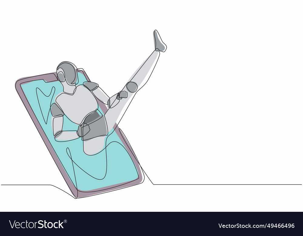 Single continuous line drawing robots come out Vector Image