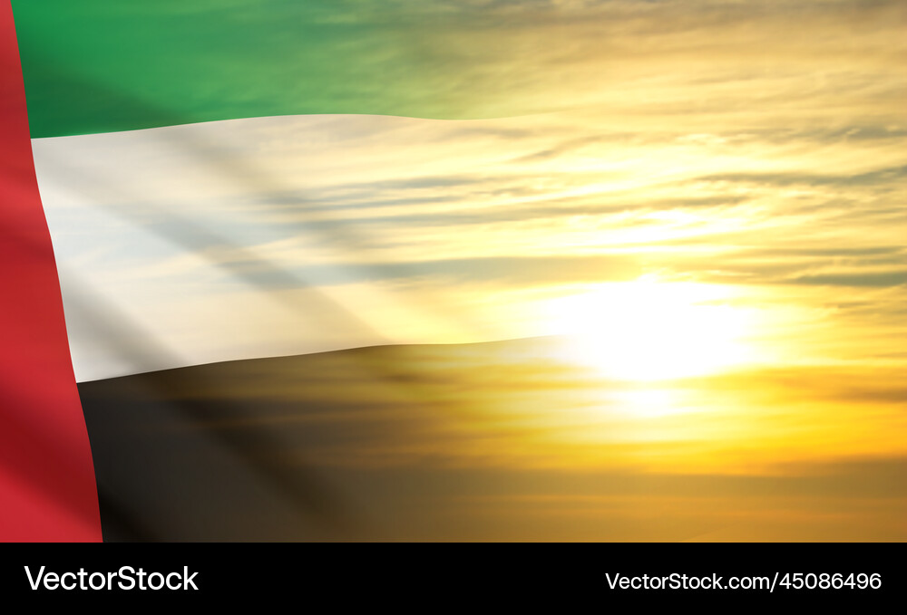 Uae flag on a sunset or sunrise Royalty Free Vector Image
