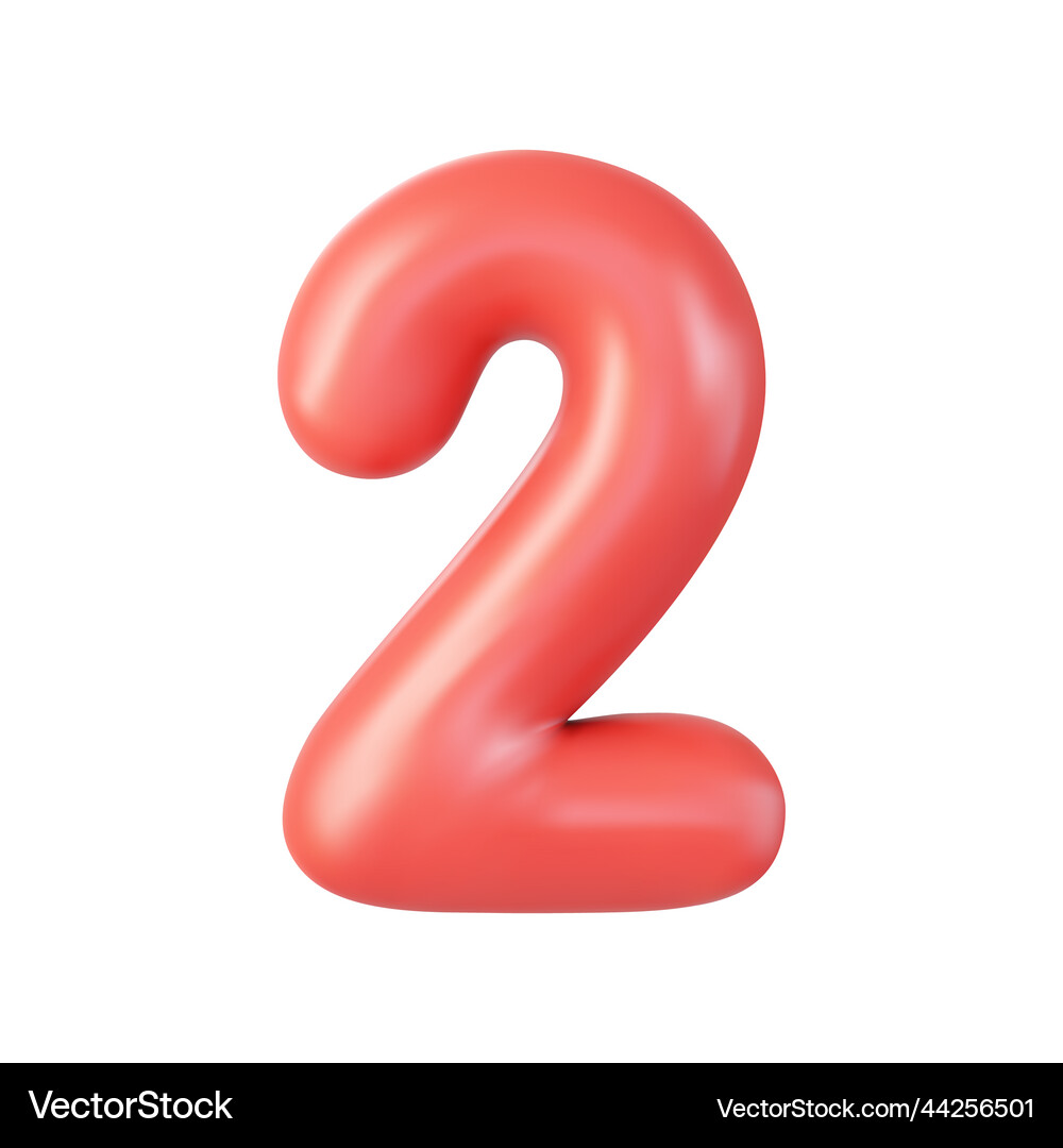 3d number 2 two number sign red color Royalty Free Vector
