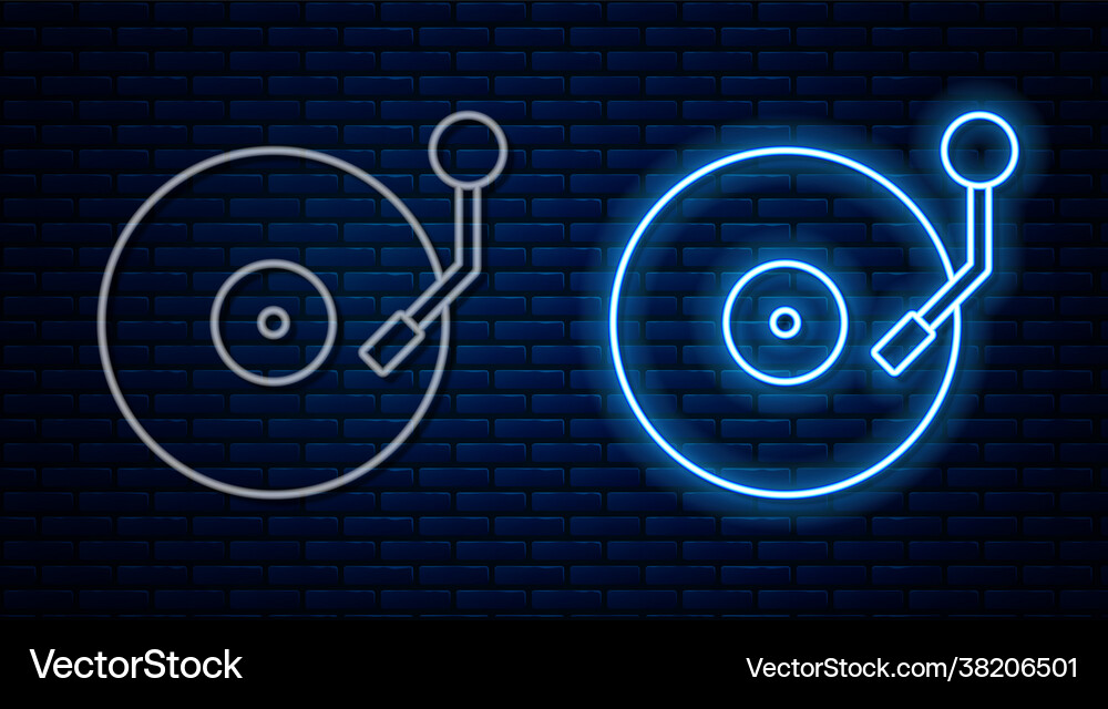 Glowing neon line vinyl player with a vinyl disk Vector Image