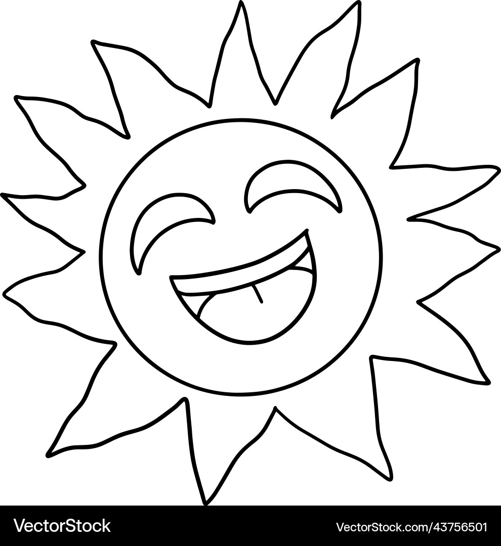 Happy sun isolated coloring page for kids Vector Image