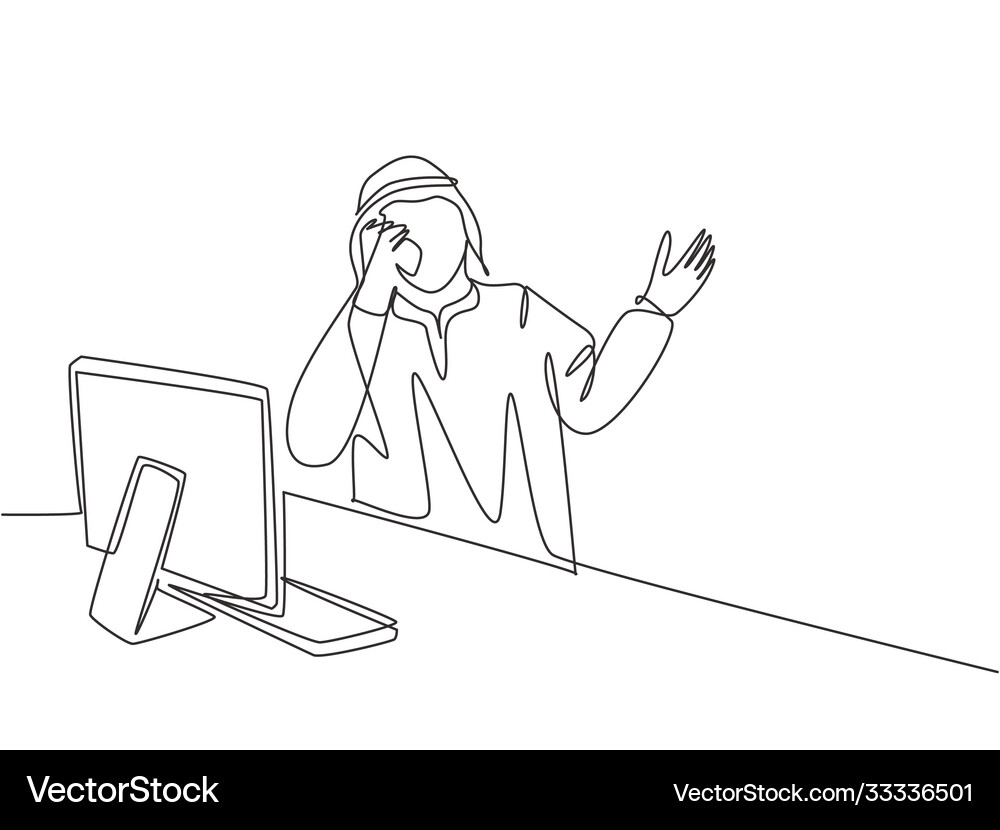 One single line drawing young happy male Vector Image