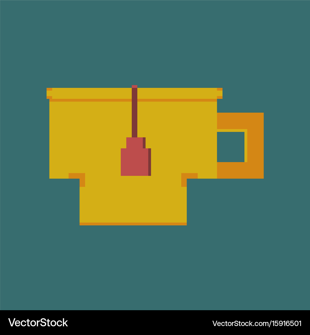 Pixel icon in flat style cup of tea Royalty Free Vector
