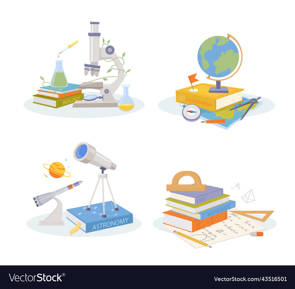 Science set laboratory items microscope tubes Vector Image