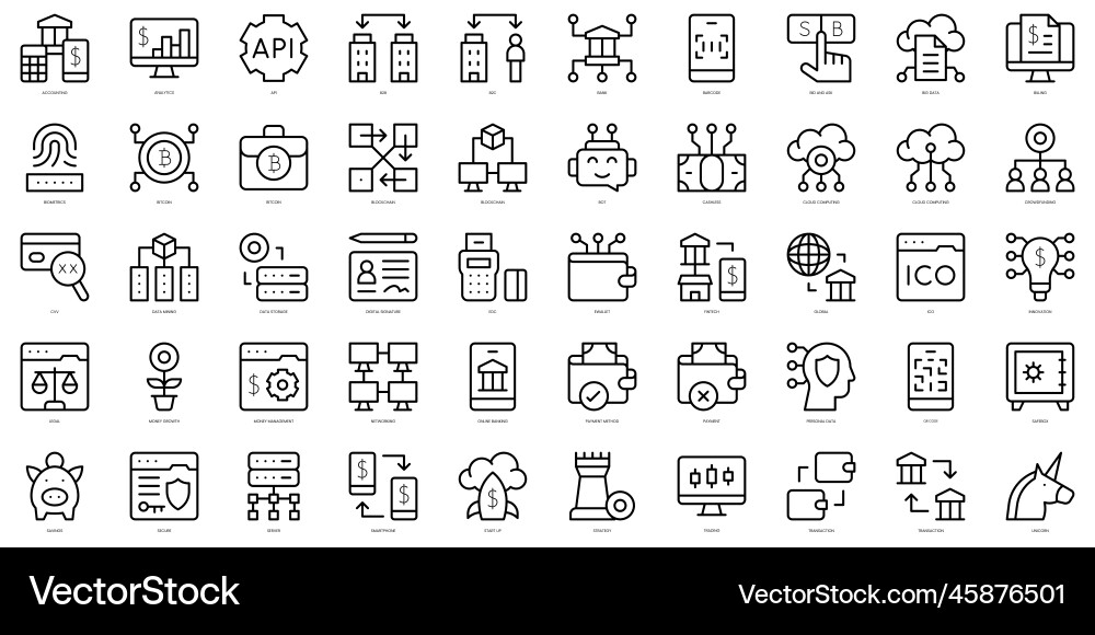 Set of thin line fintech icons Royalty Free Vector Image