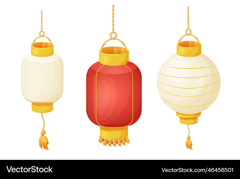 Set traditional lantern hanging lamp japanese Vector Image