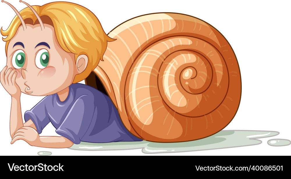 Snail boy cartoon character on white background Vector Image
