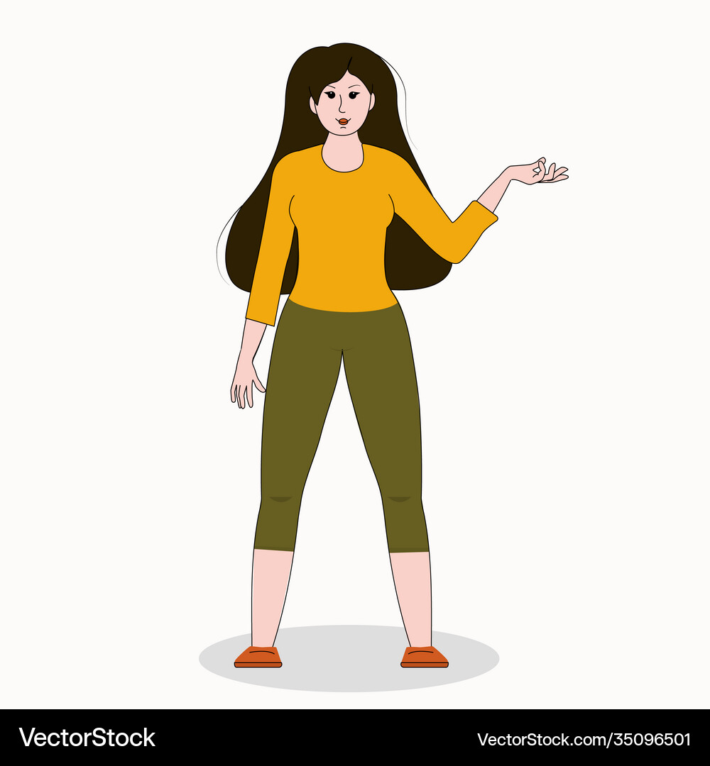 Young brunette woman with pointing hand Royalty Free Vector
