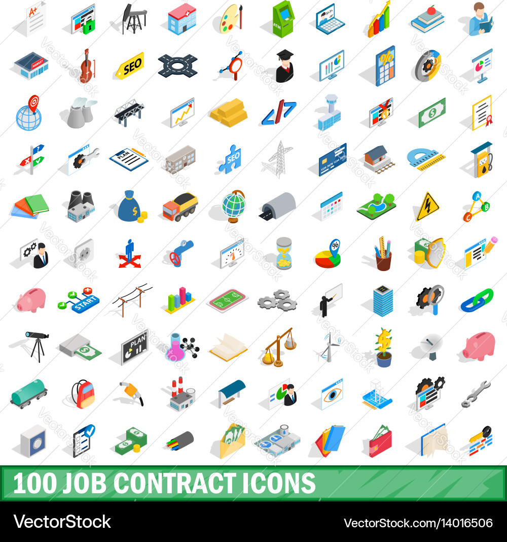 100 job contract icons set isometric 3d style Vector Image