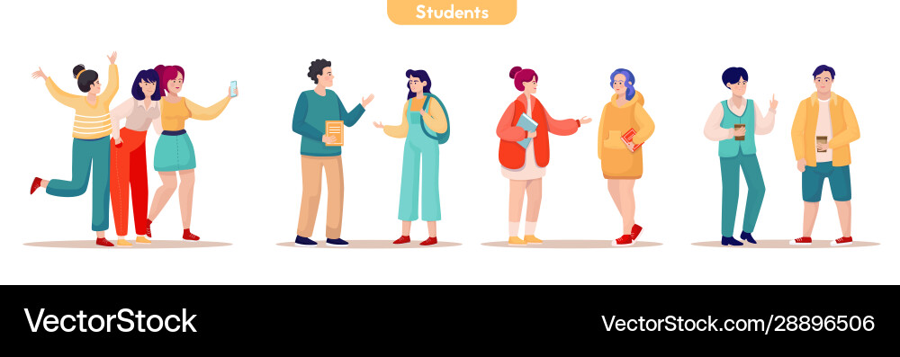 Cheerful students or pupils characters cartoon Vector Image