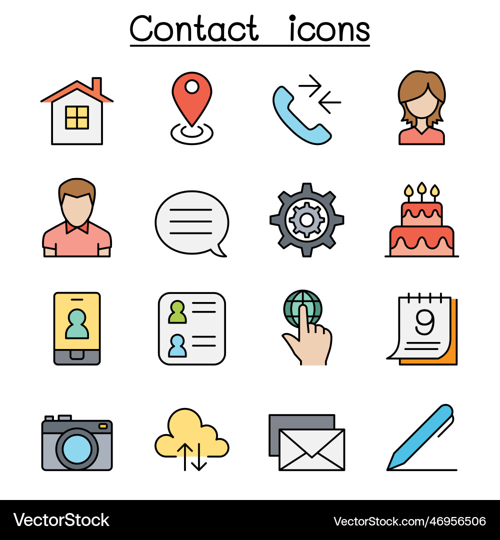 Contact color line icon set Royalty Free Vector Image