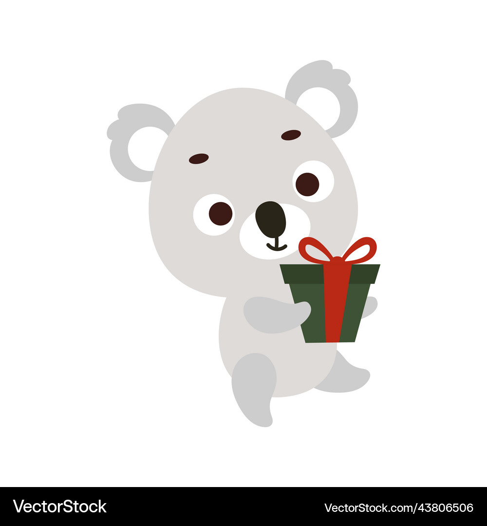 Cute little koala carries gift box on white Vector Image