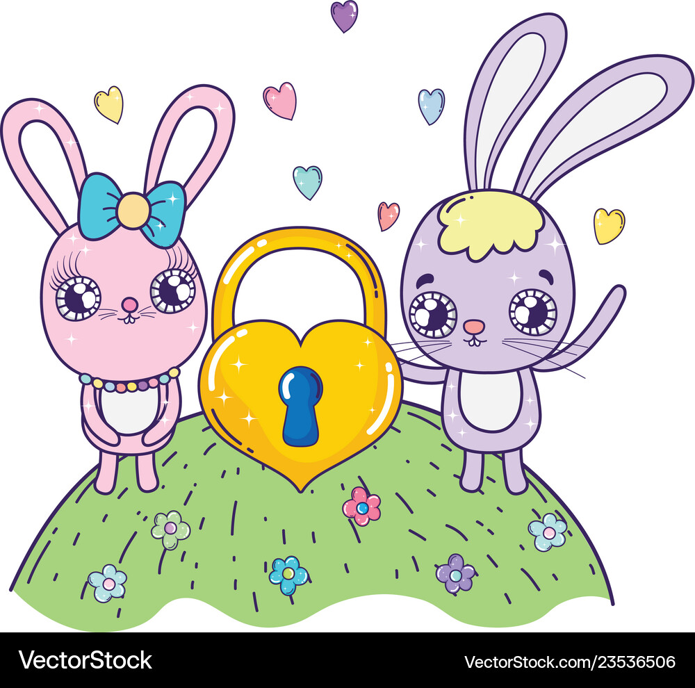Cute rabbits couple valentines day Royalty Free Vector Image