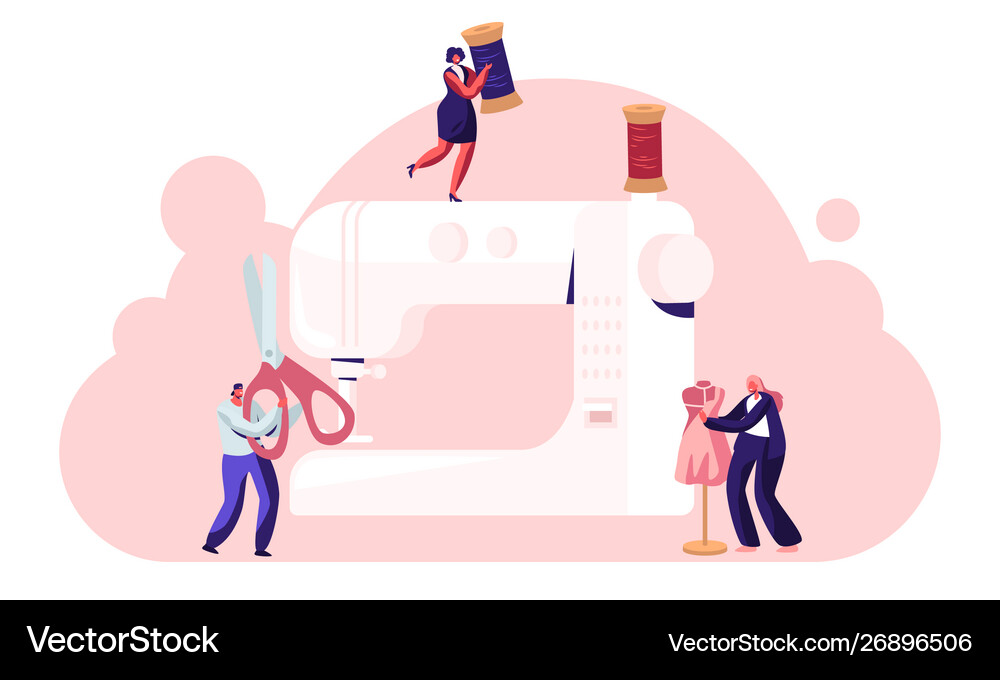 Dressmakers create outfit and apparel on sewing Vector Image