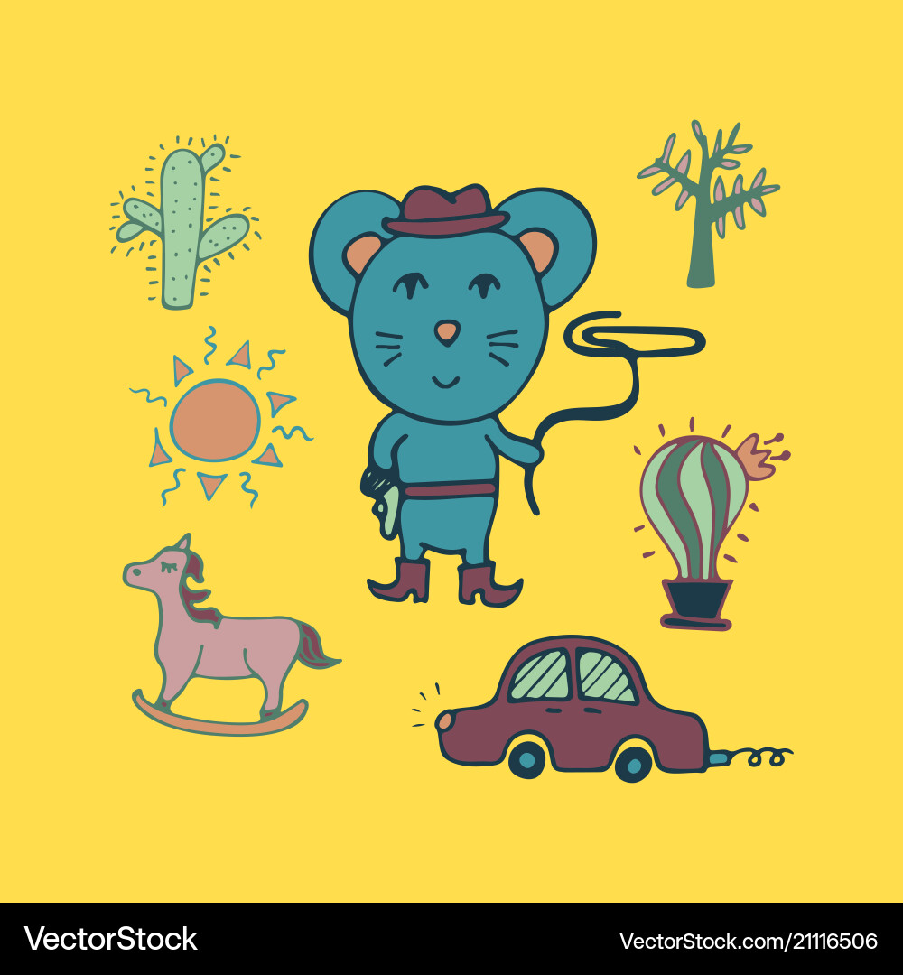 Hand-drawn mouse the cowboy with a lasso Vector Image