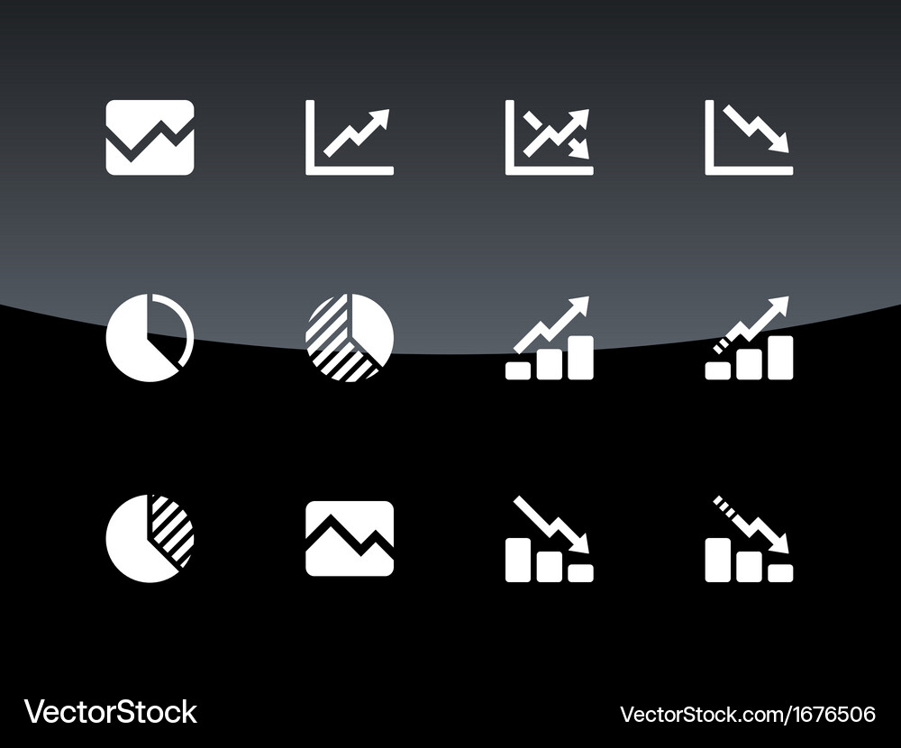 Line chart and diagram icons on black background Vector Image