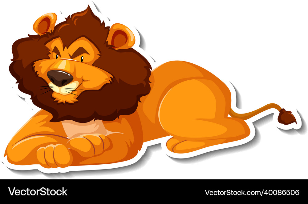 Lion lying cartoon character on white background Vector Image