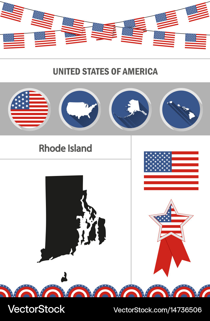 Map of rhode island set flat design icons Vector Image
