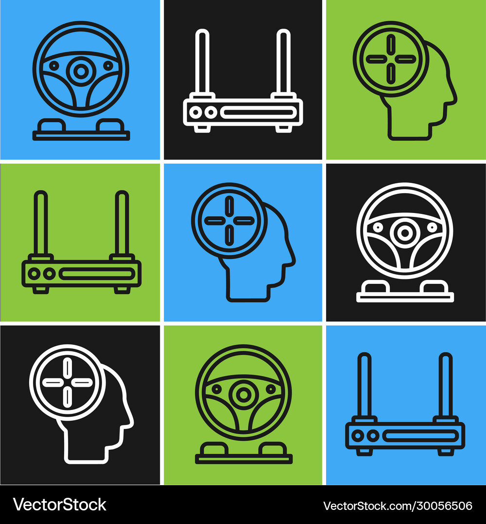 Set line racing simulator cockpit head hunting Vector Image