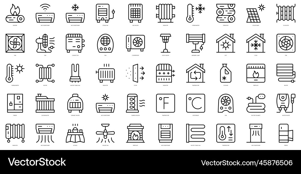 Set of thin line heating and cooling icons Vector Image