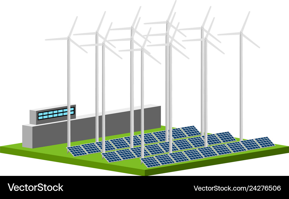 Solar and wind power plant Royalty Free Vector Image