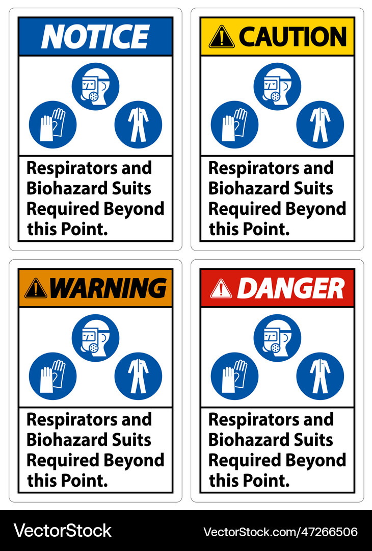 Warning ppe sign respirators and biohazard suits Vector Image