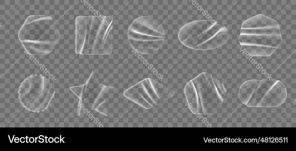 Adhesive transparent plastic stickers patches set Vector Image