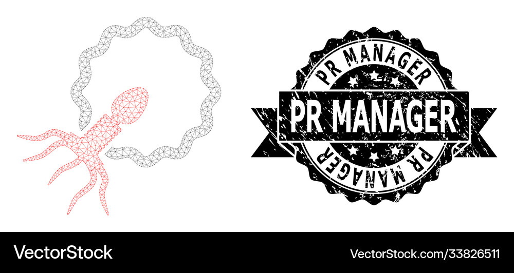 Distress pr manager ribbon stamp and mesh network Vector Image