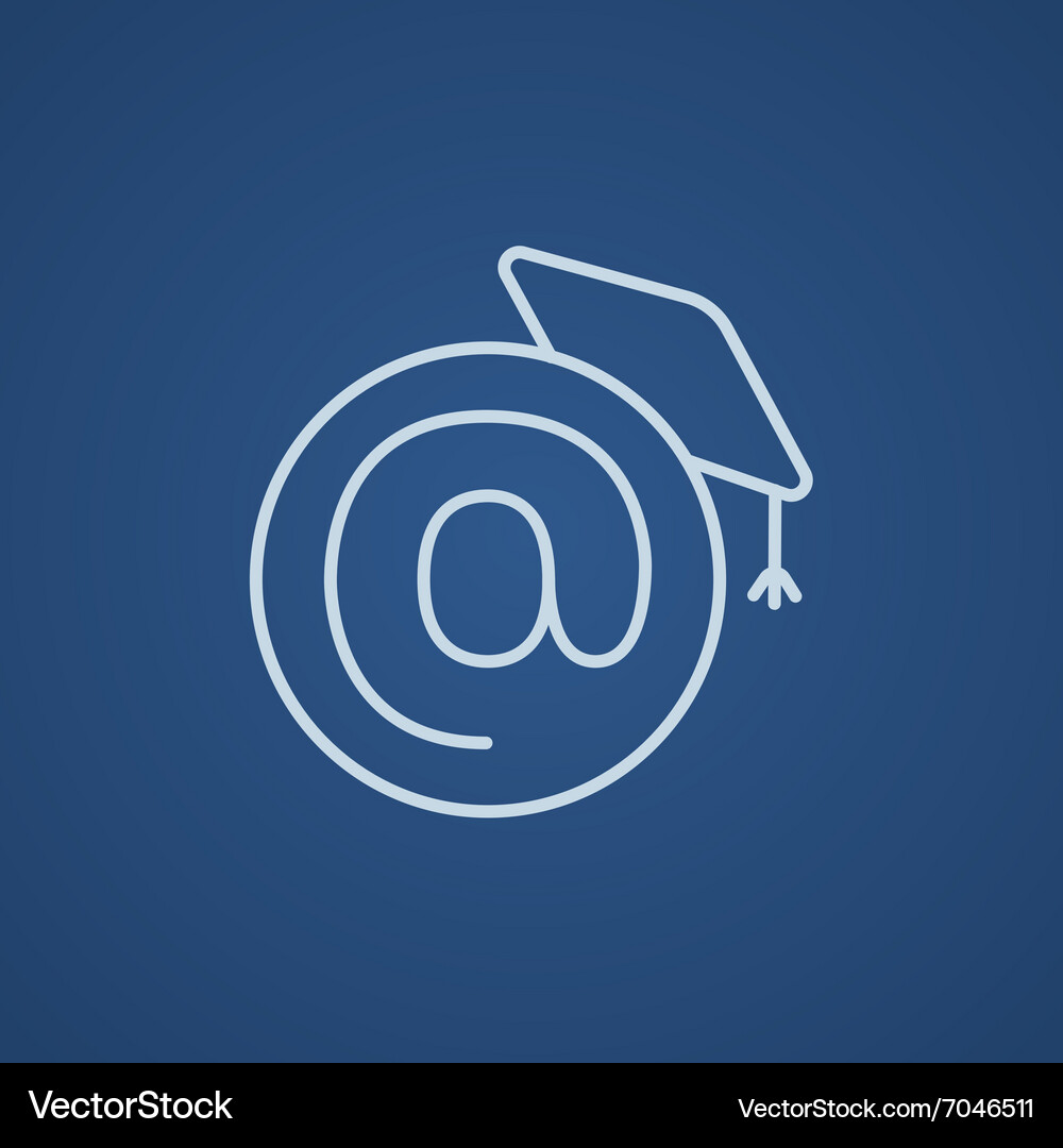 Graduation cap with at sign line icon Royalty Free Vector