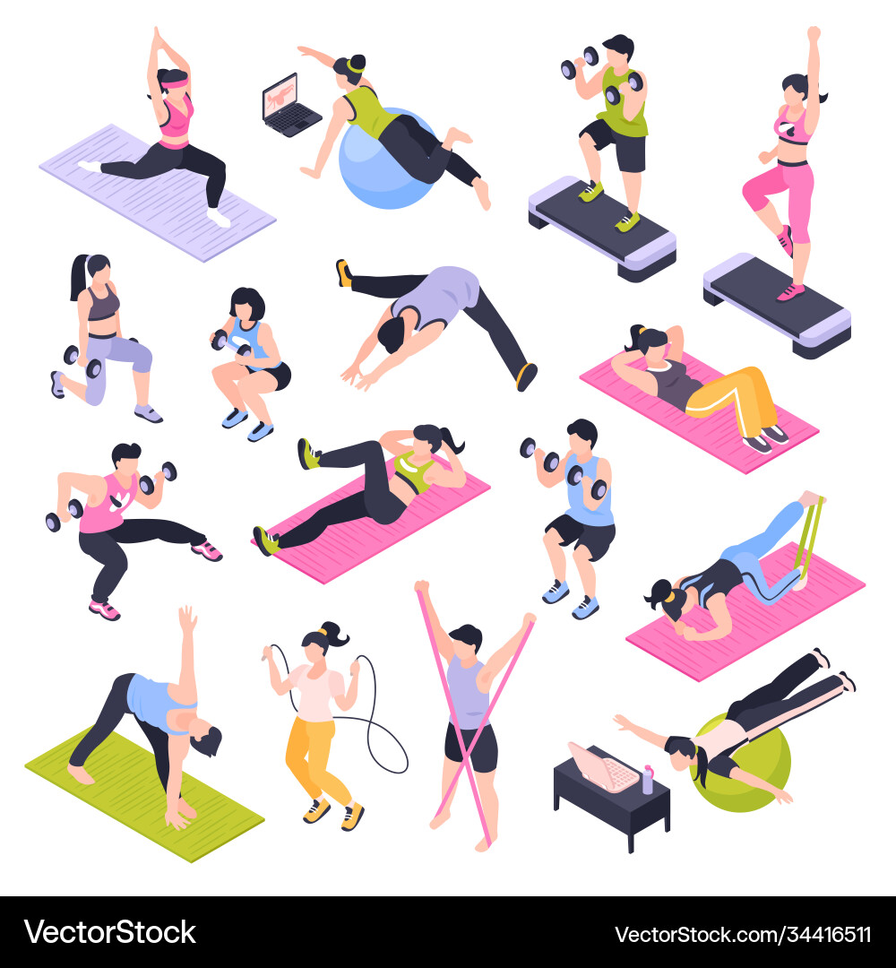 Isometric home fitness set Royalty Free Vector Image