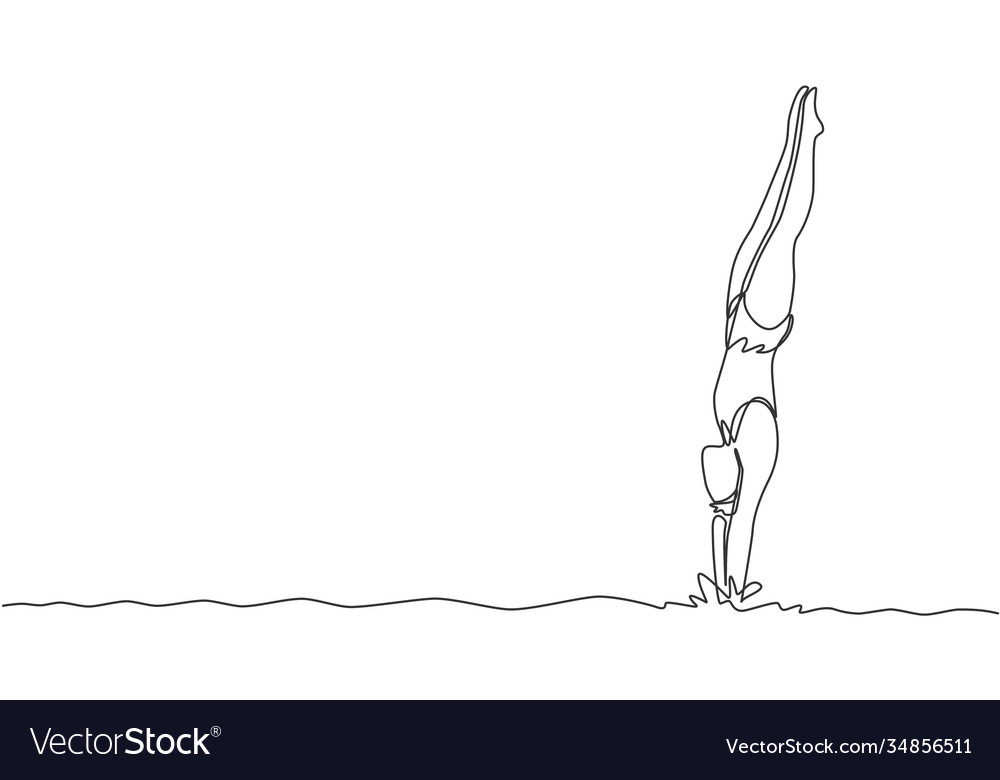 One single line drawing young energetic woman Vector Image