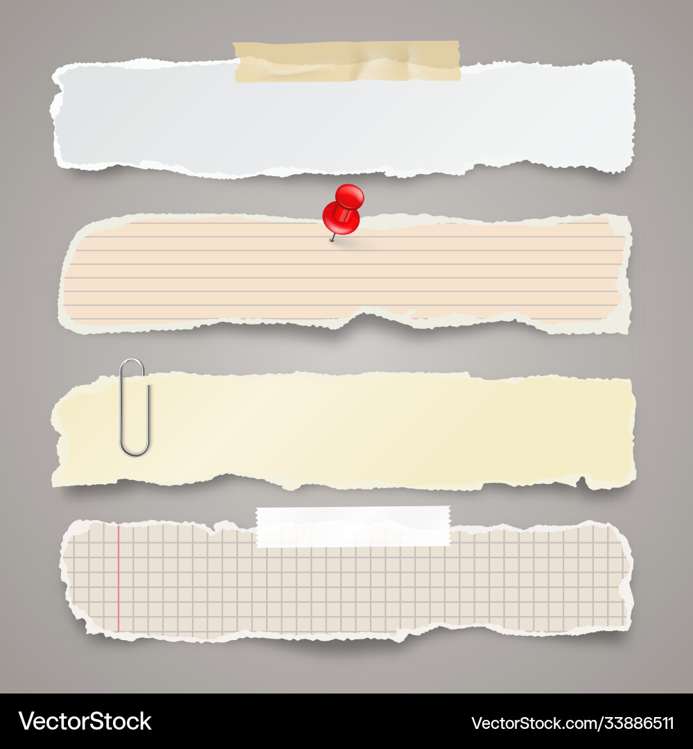 Ripped paper strips with adhesive tape realistic Vector Image