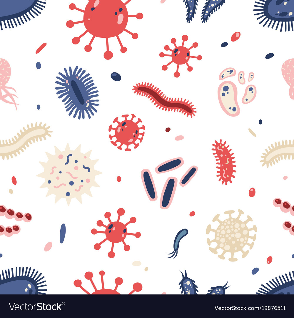 Seamless pattern with various microorganisms Vector Image