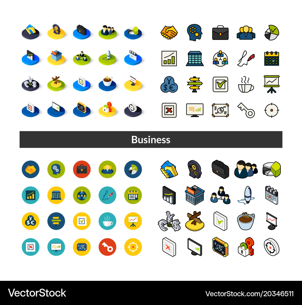 Set of icons in different style - isometric flat Vector Image