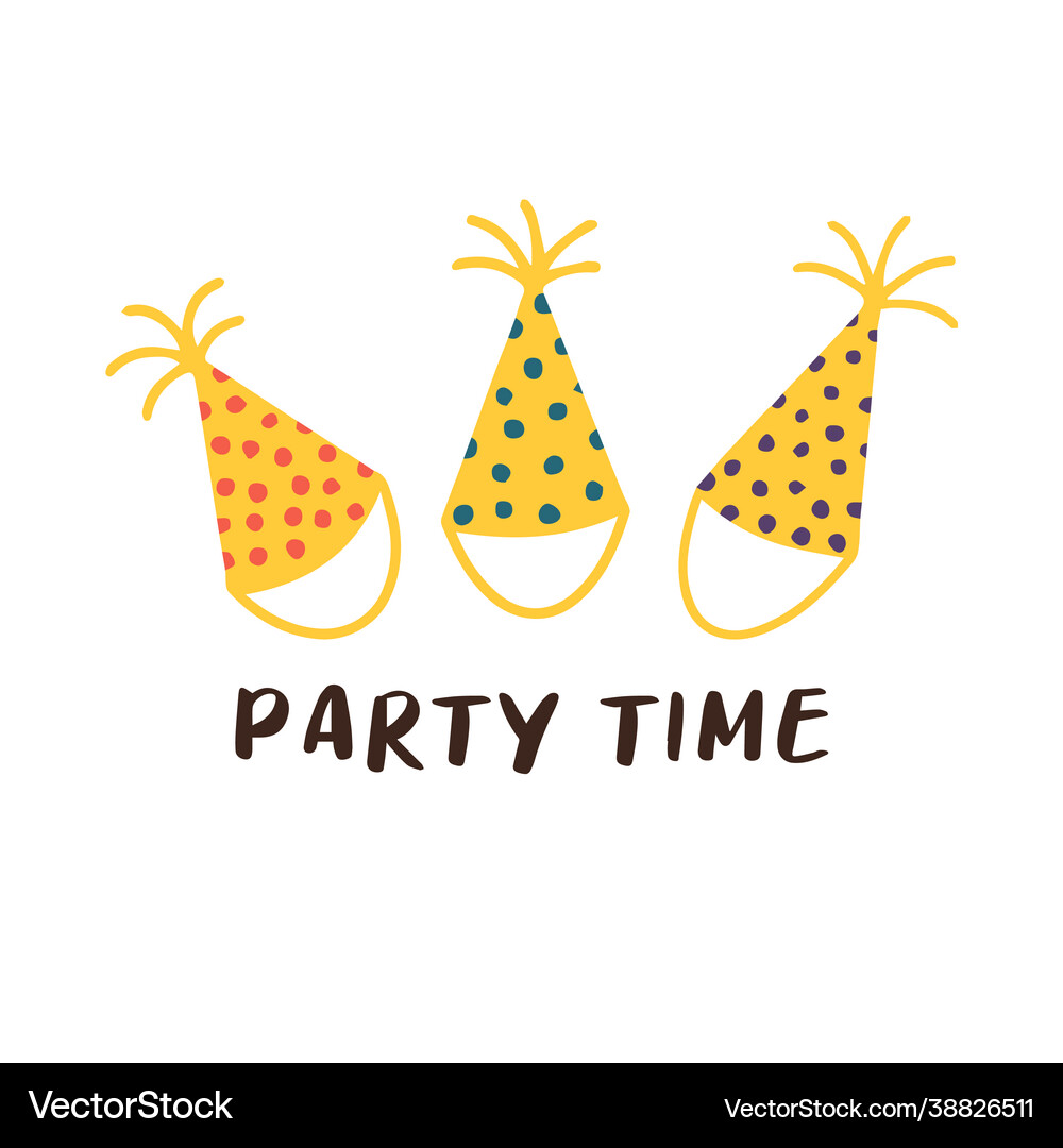 Three festive caps party time inscription Vector Image