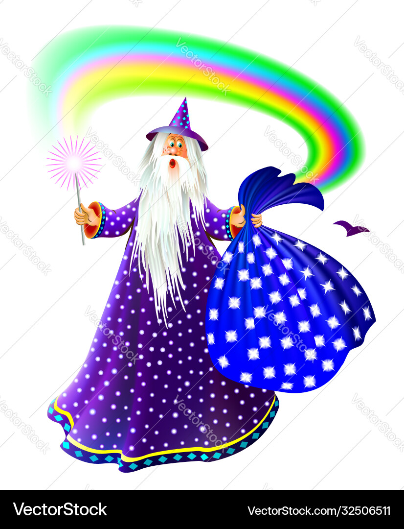 Wizard with magic wand and sac book cover Vector Image