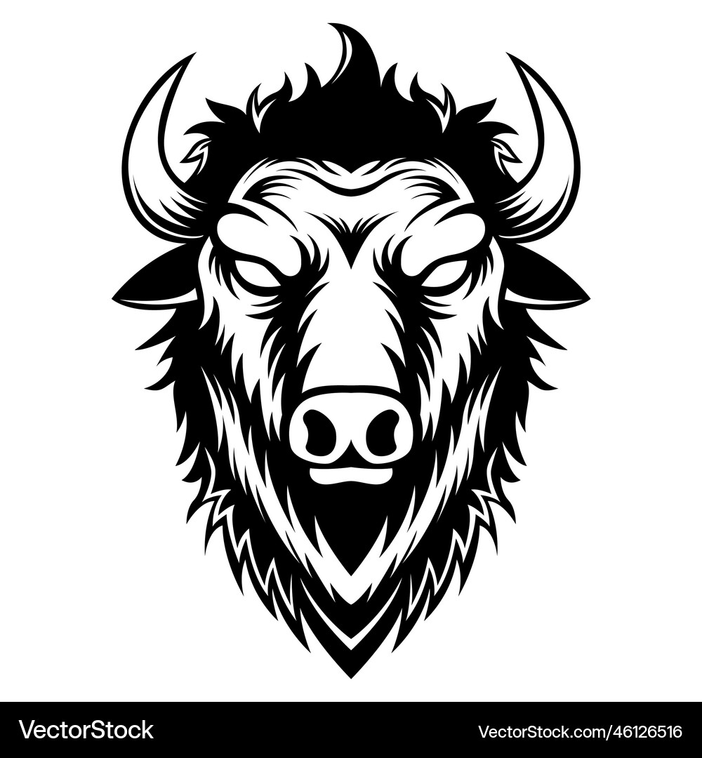 Bison head black and white drawing mascot logo Vector Image
