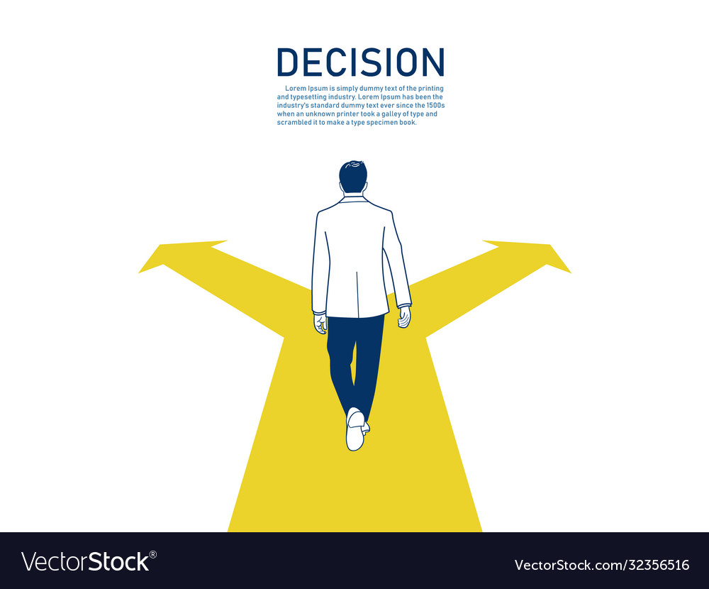 Businessman Standing On Crossroads With Two Vector Image