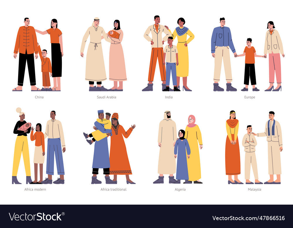 Cartoon different nationalities families Vector Image Cartoon different nationalities families Vector Image