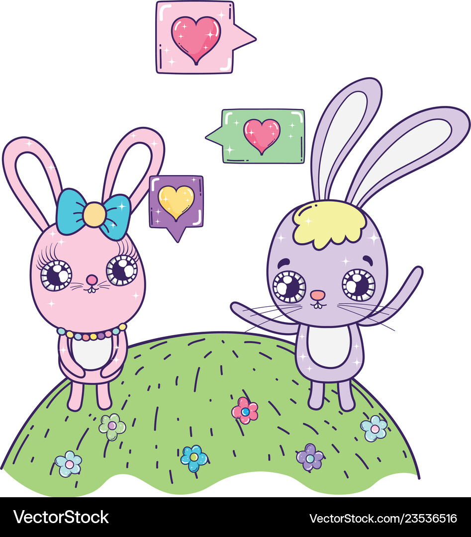 Cute rabbits couple valentines day Royalty Free Vector Image