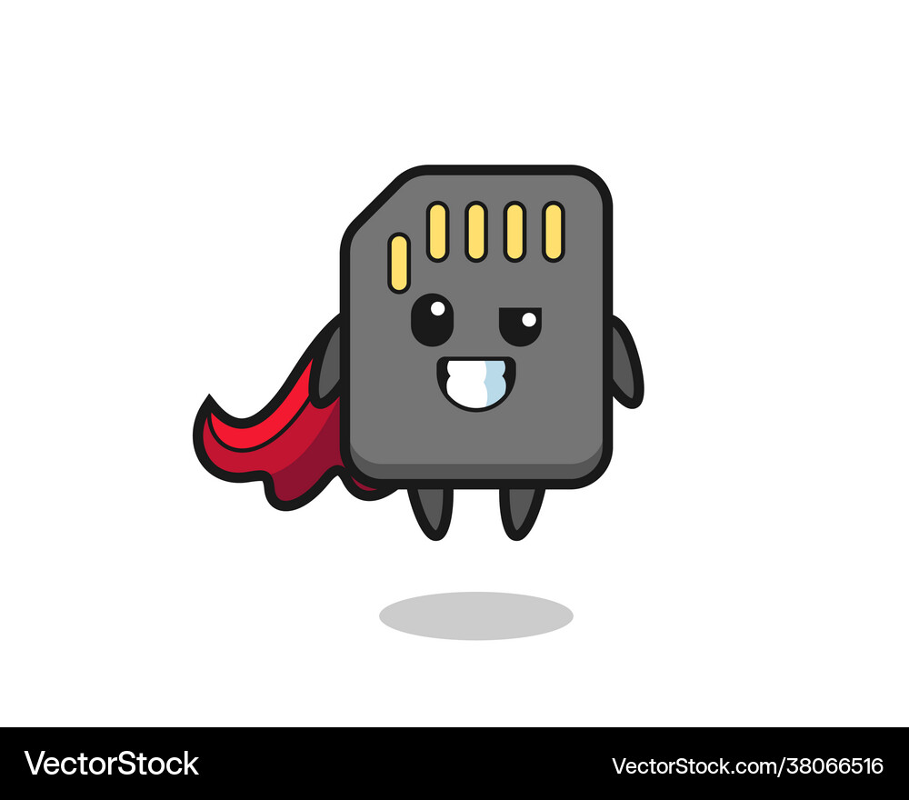 Cute sd card character as a flying superhero Vector Image
