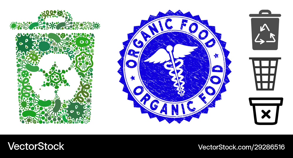 Flu collage recycle bin icon with clinic textured Vector Image