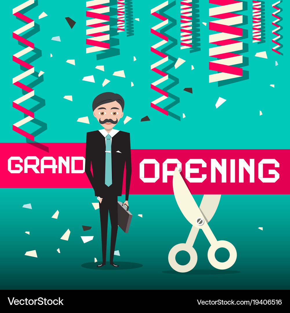 Grand opening design with businessman Royalty Free Vector