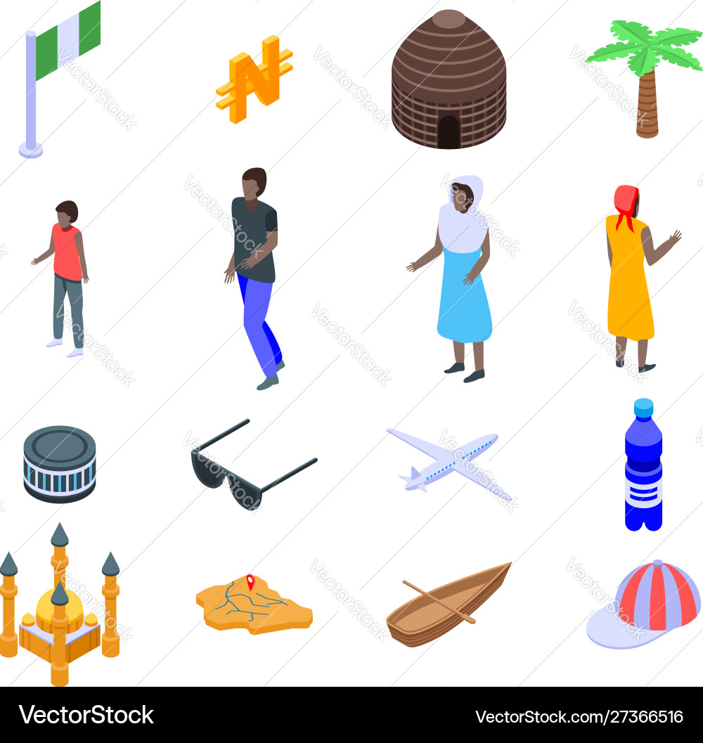 Nigeria icons set isometric style Royalty Free Vector Image