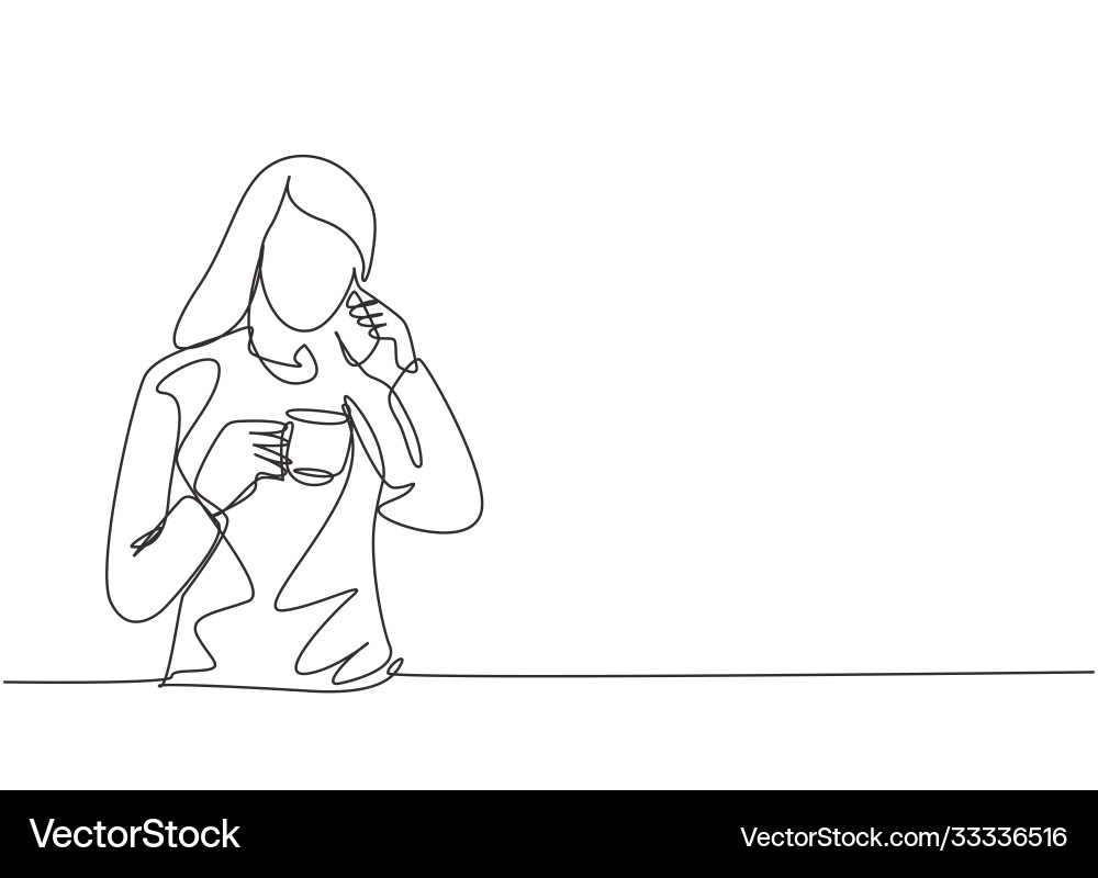 One single line drawing young female office Vector Image