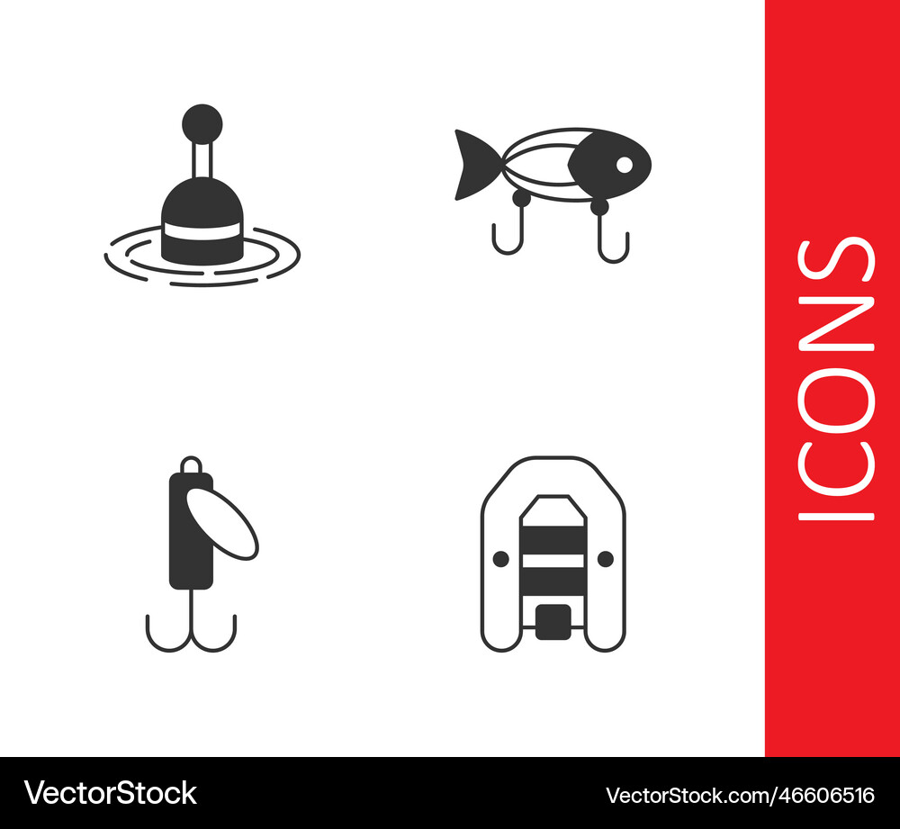 Set inflatable boat with motor fishing float Vector Image