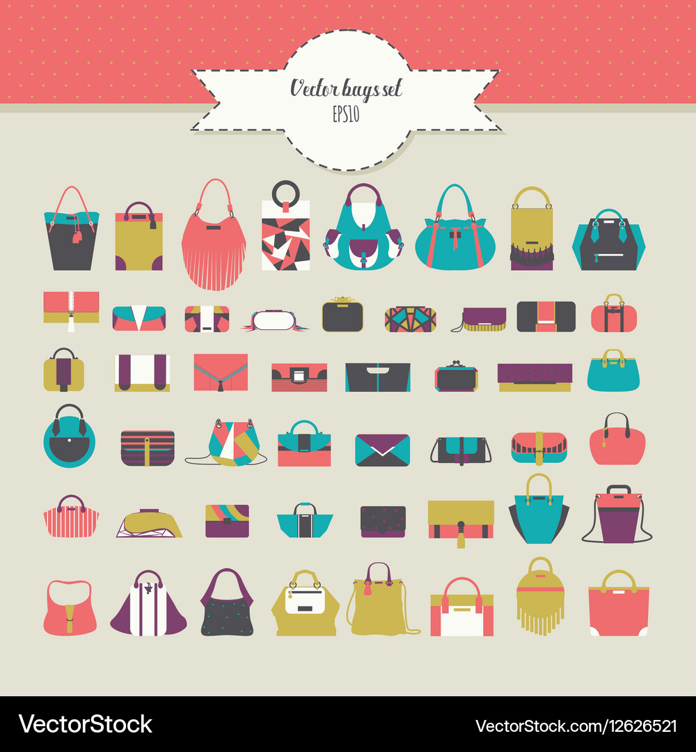 Big beautiful bundle with flat women bags in Vector Image
