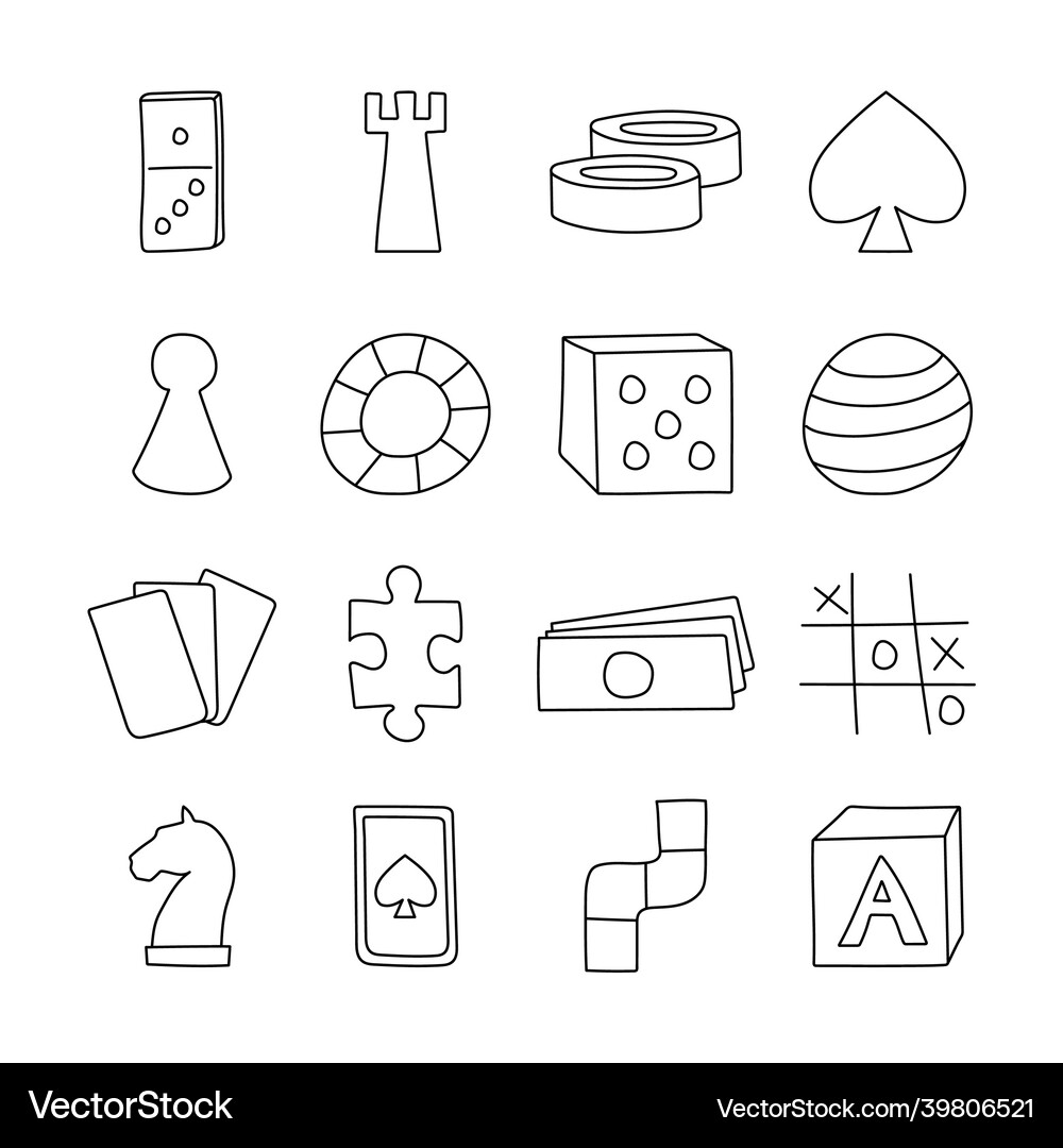Board game icons in hand drawn cartoon style Vector Image